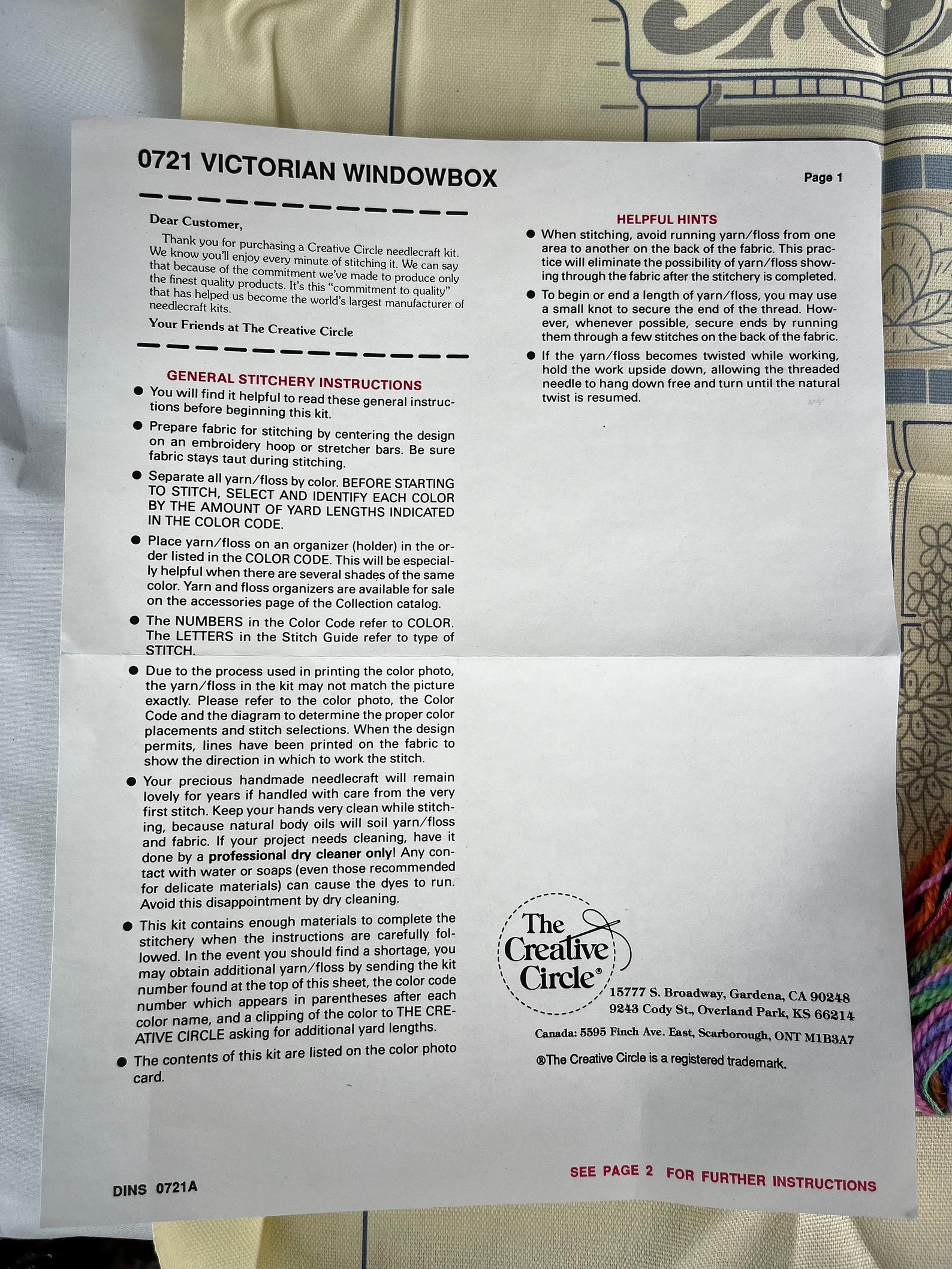 Vintage Victorian Window Box Embroidery Kit, 1980s Creative Circle ...