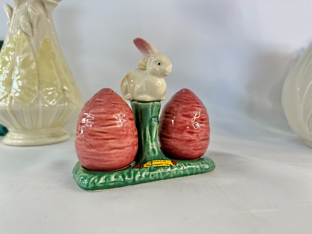Vintage Rabbit Salt and Pepper Shakers, Retro Bunny and Egg Shakers ...