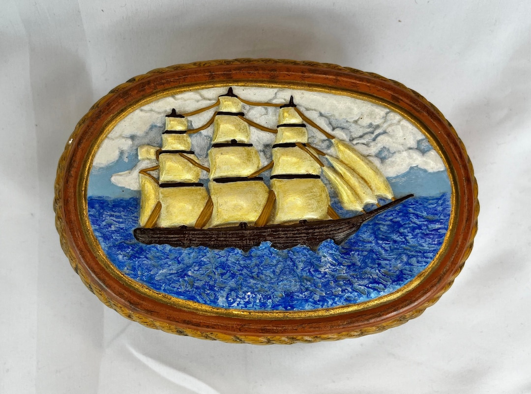 Vintage Nautical Jewelry Box, Sailboat Key Holder, Beach House Knick ...