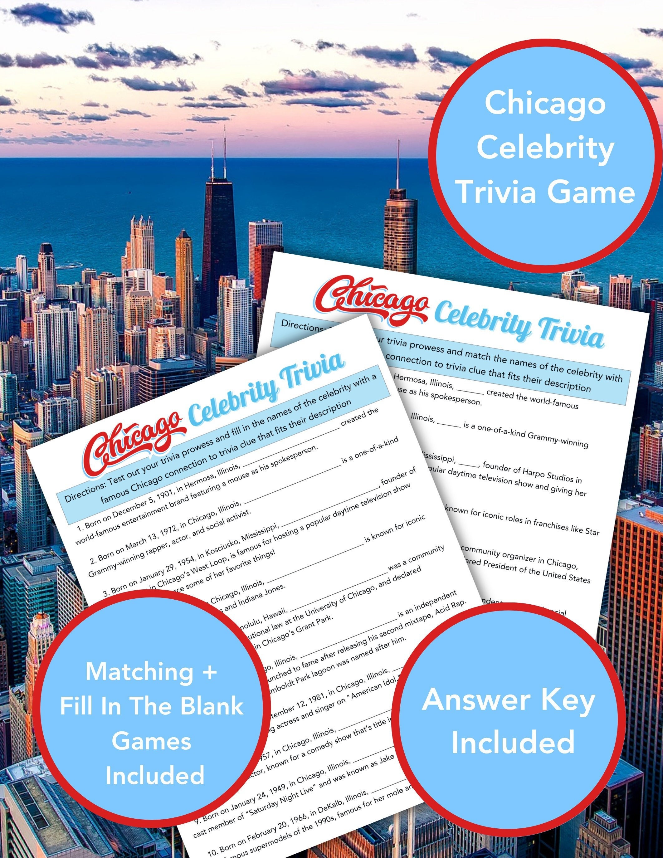Chicago Trivia Questions Chicago Baby Shower Trivia Night Game Chicago ...