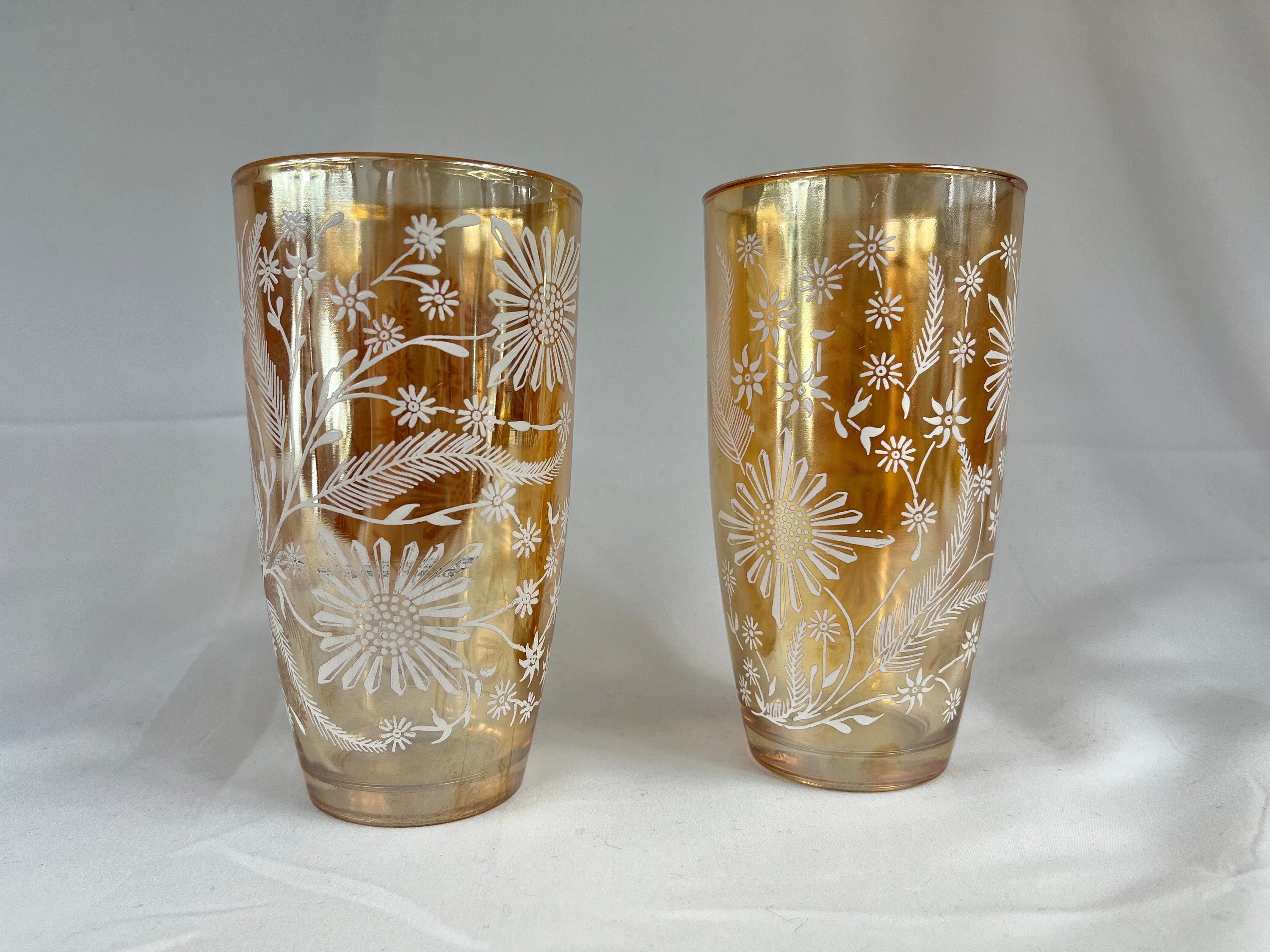 Vintage Jeanette Glass Marigold Cosmos Pattern Glasses, Amber Luster ...
