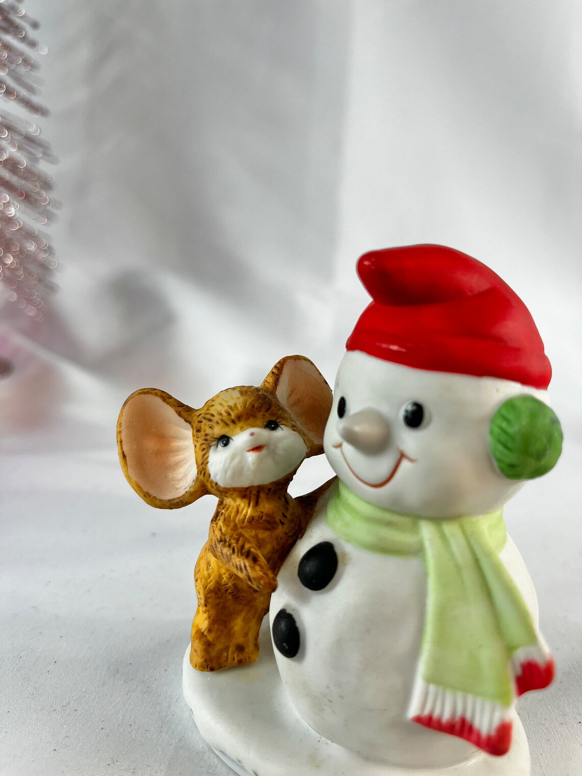 Vintage HOMCO Mouse and Snowman Figurine, Collectible Snowman and Mouse ...