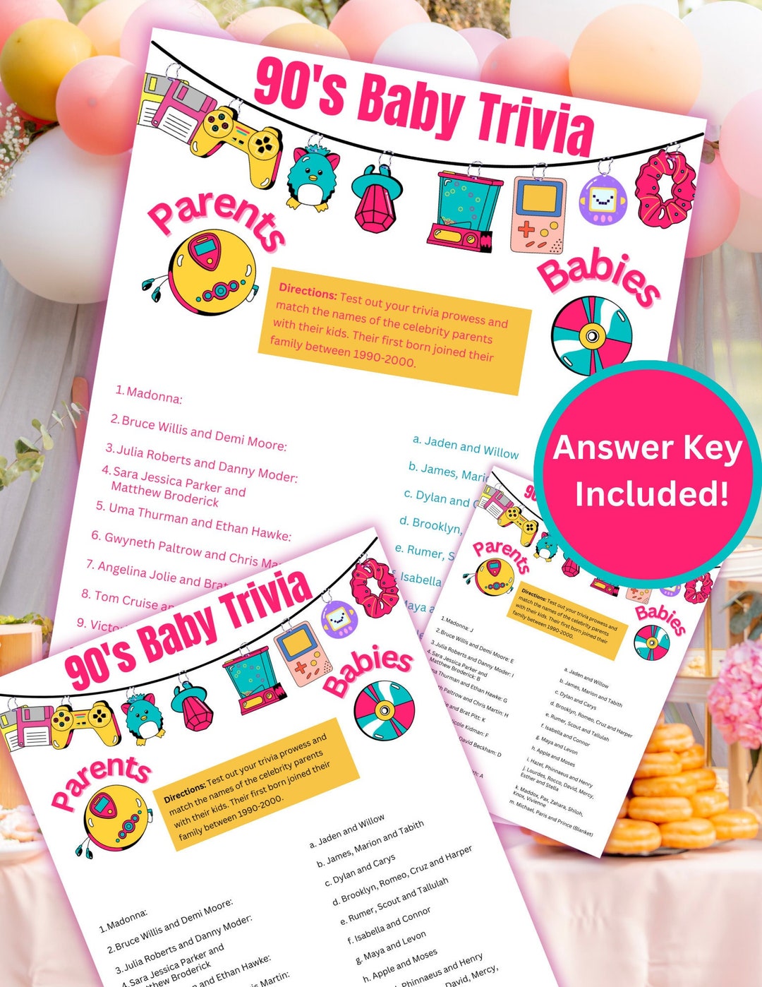 Fun Baby Shower Game | Baby Shower Trivia Game | Baby Shower Matching ...
