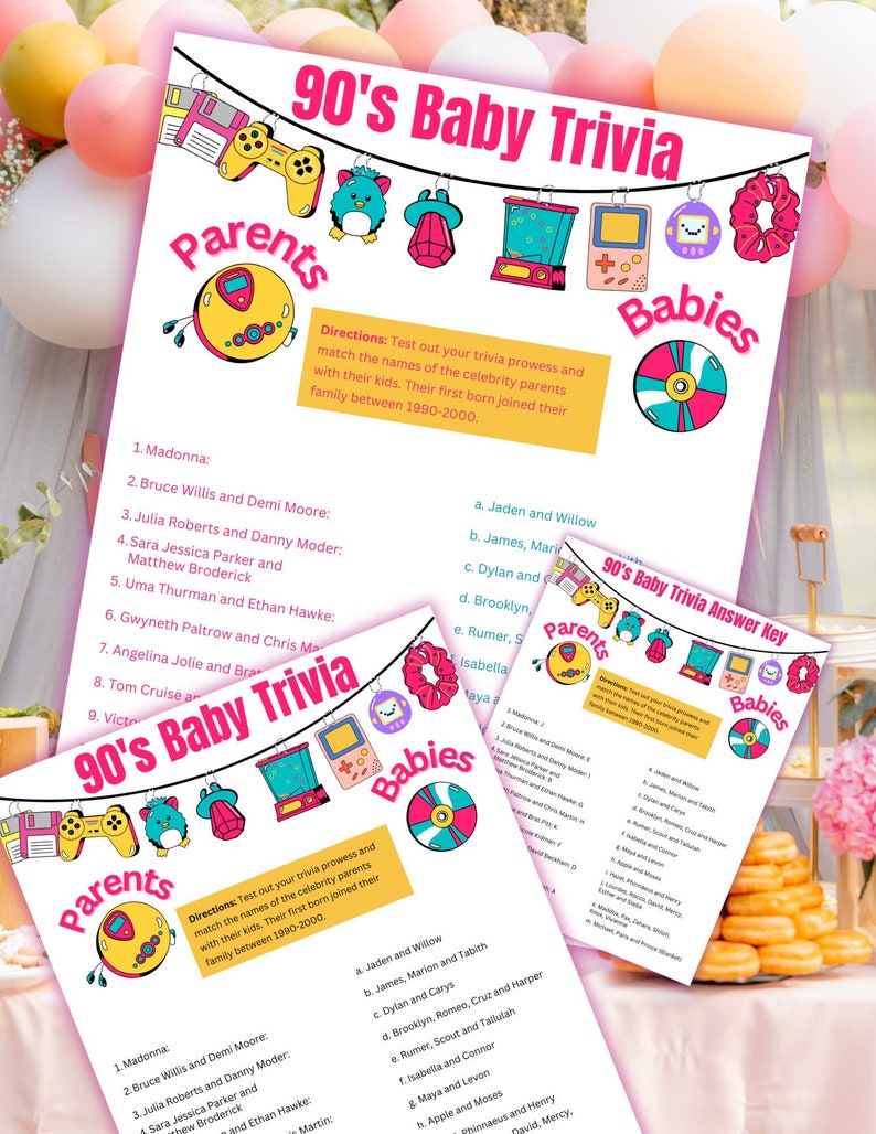 Fun Baby Shower Game Baby Shower Trivia Game Baby Shower Matching Game ...