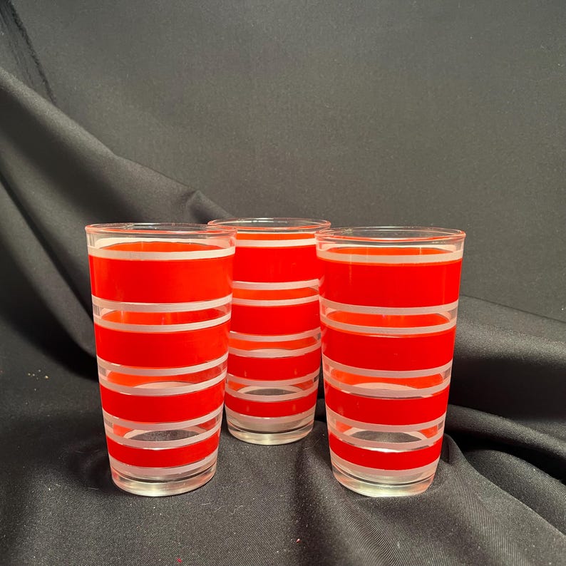 Vintage Hazel Atlas Red Striped Glass, Set of Three Mod Drinking ...