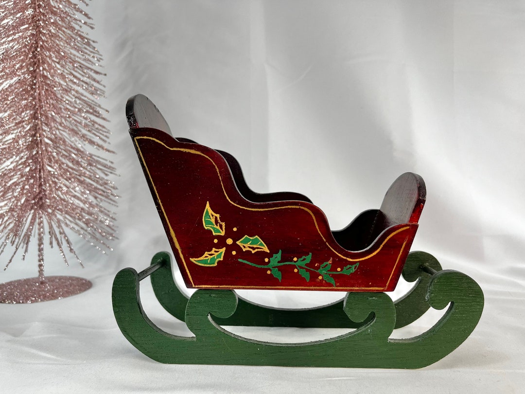 Vintage Tabletop Sleigh Hand Painted Christmas Wooden Sleigh Kurt Adler ...