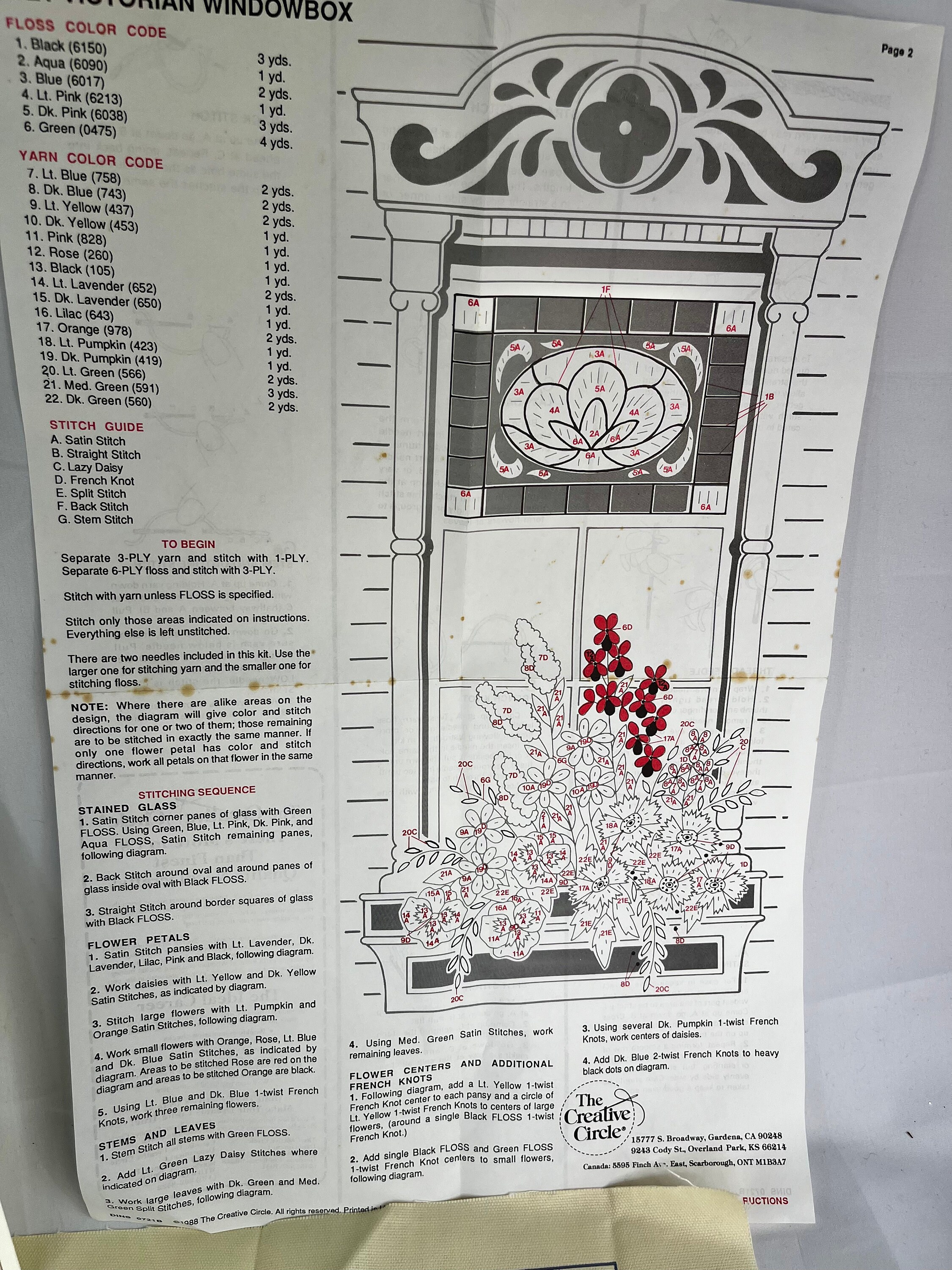 Vintage Victorian Window Box Embroidery Kit, 1980s Creative Circle ...