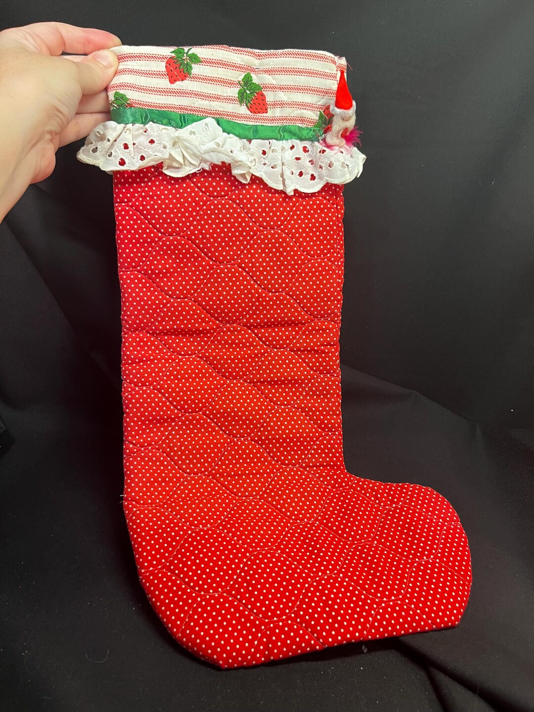 Vintage Handmade Stocking, Beautiful Retro Quilted Christmas Stocking ...