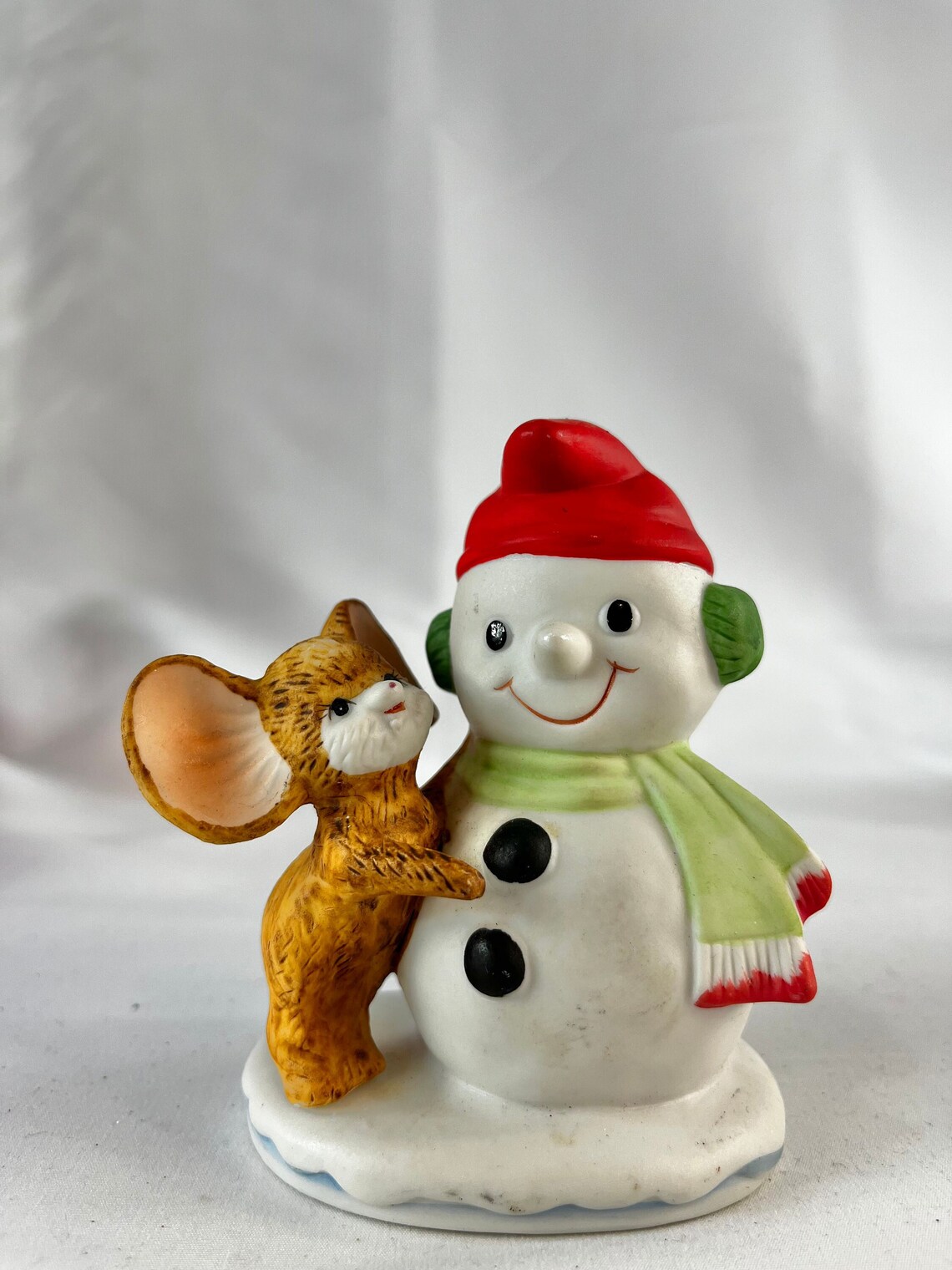 Vintage HOMCO Mouse and Snowman Figurine, Collectible Snowman and Mouse ...