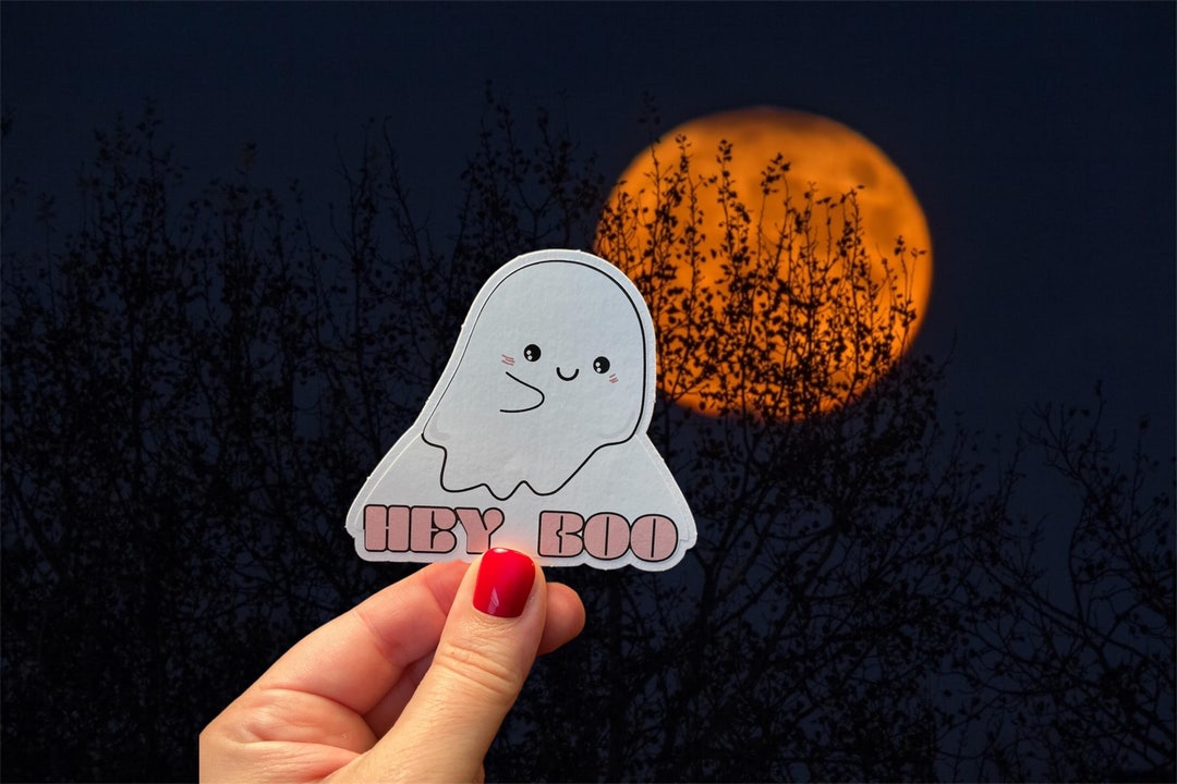 Cute Ghost Sticker, Funny Ghost Sticker, Hey Boo Halloween Party Gift ...
