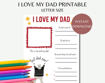 I Love Dad Printable for Kids, Fill in the Blank Father's Day Gift ...