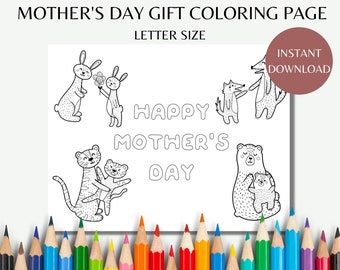 Printable Mother's Day Coloring Page for Kids, Cute Animals Mother's ...