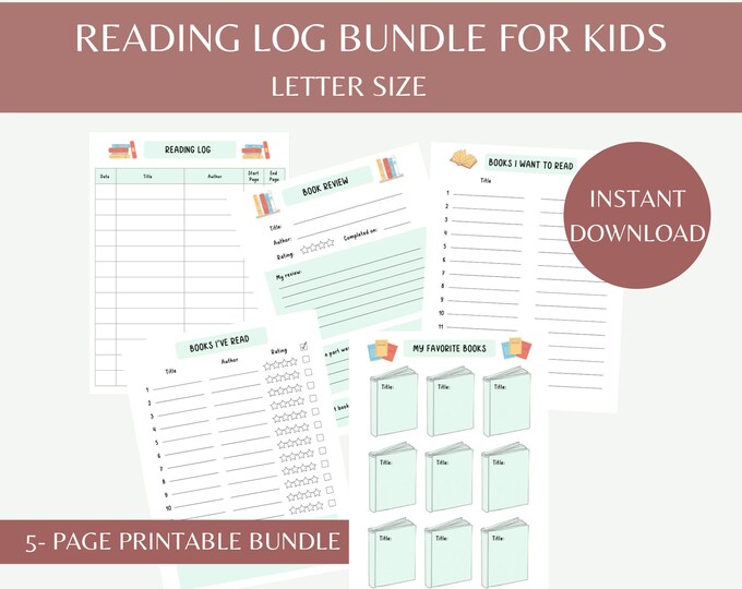Reading Log Bundle for Kids, Printable Child Book Tracker, Reading ...
