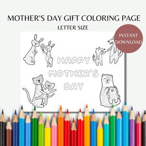 Printable Mother's Day Coloring Page for Kids, Cute Baby Animals Mother ...