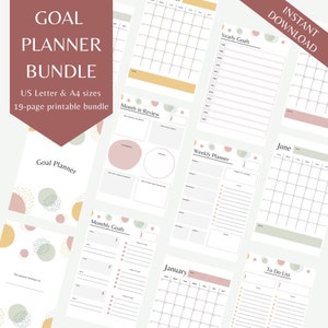 Printable Goal Planner Bundle, Colorful Goal Setting Download, Cheerful ...