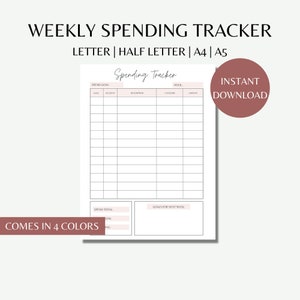 Weekly Spending Tracker, Printable Expense Log, Savings Recorder ...