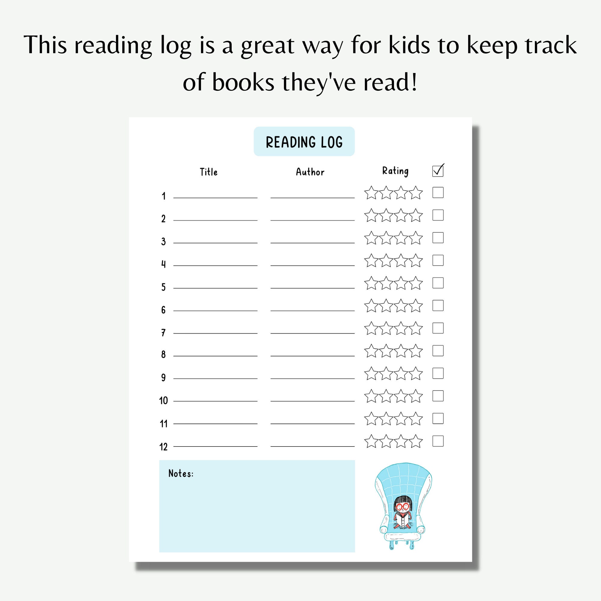 Cute Reading Log Template for Kids, Printable Child Book Tracker ...