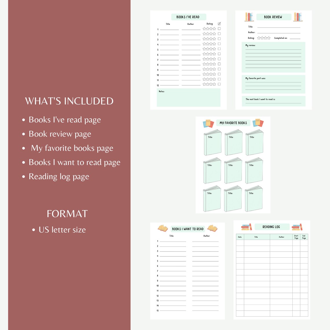 Reading Log Bundle for Kids Printable Child Book Tracker | Etsy