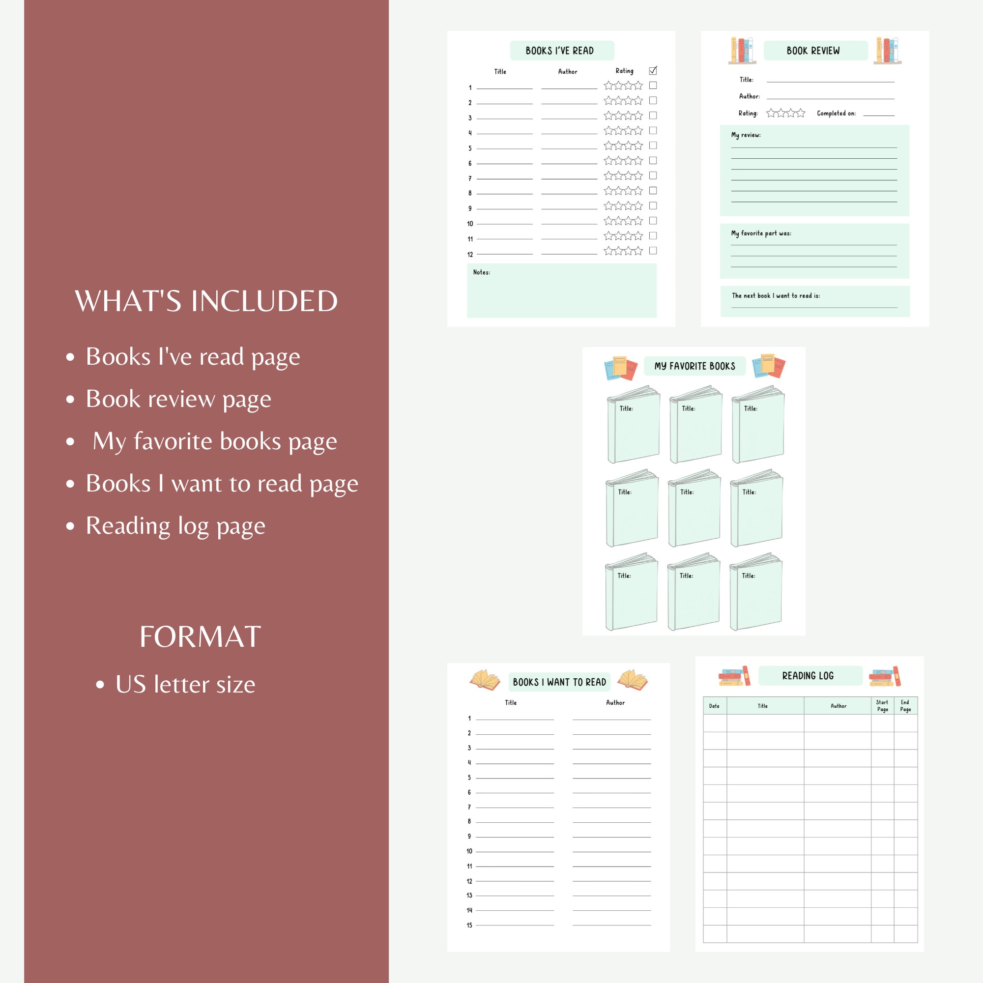 Reading Log Bundle for Kids, Printable Child Book Tracker, Reading ...