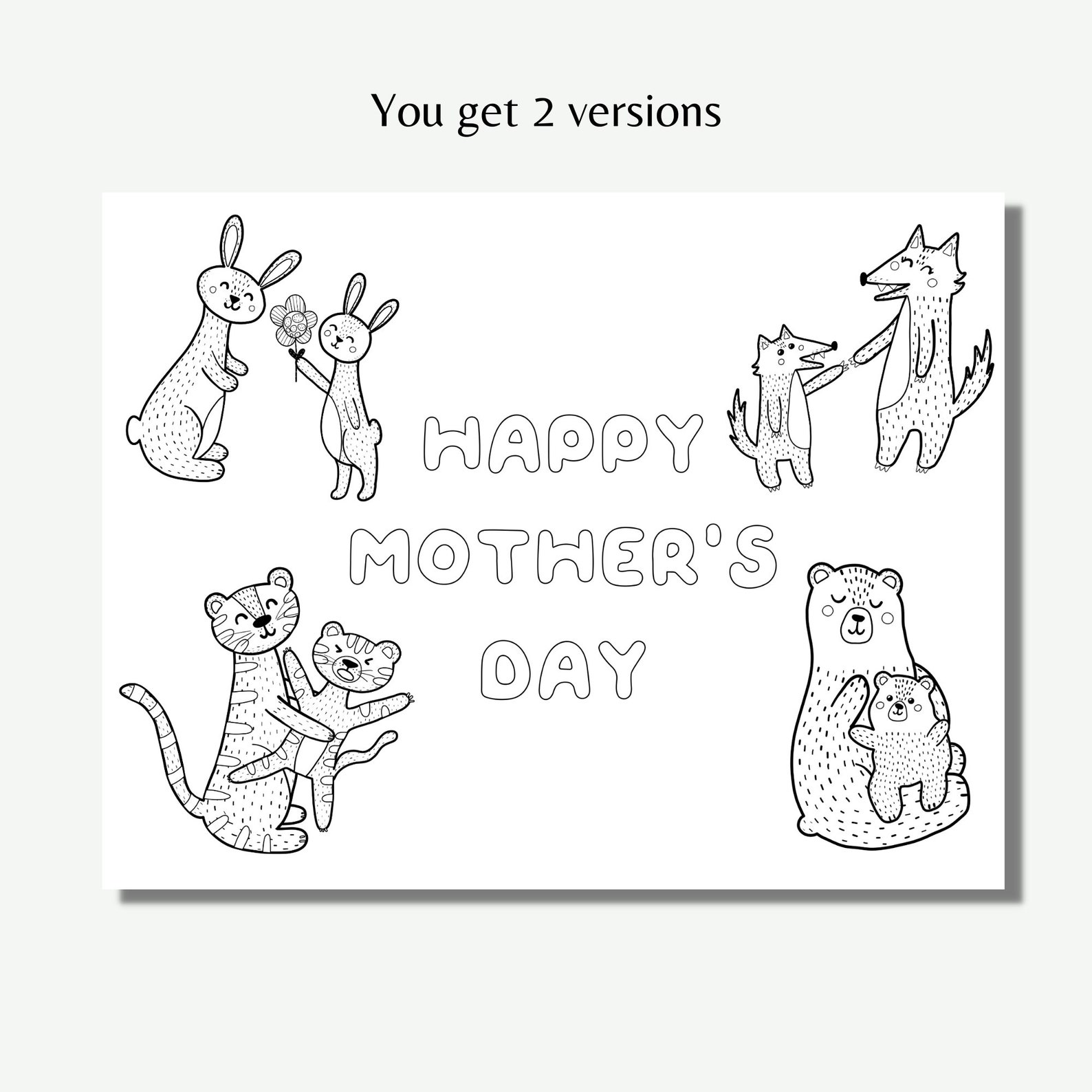 Printable Mother's Day Coloring Page for Kids, Cute Baby Animals Mother ...