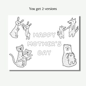 Printable Mother's Day Coloring Page for Kids, Cute Baby Animals Mother ...