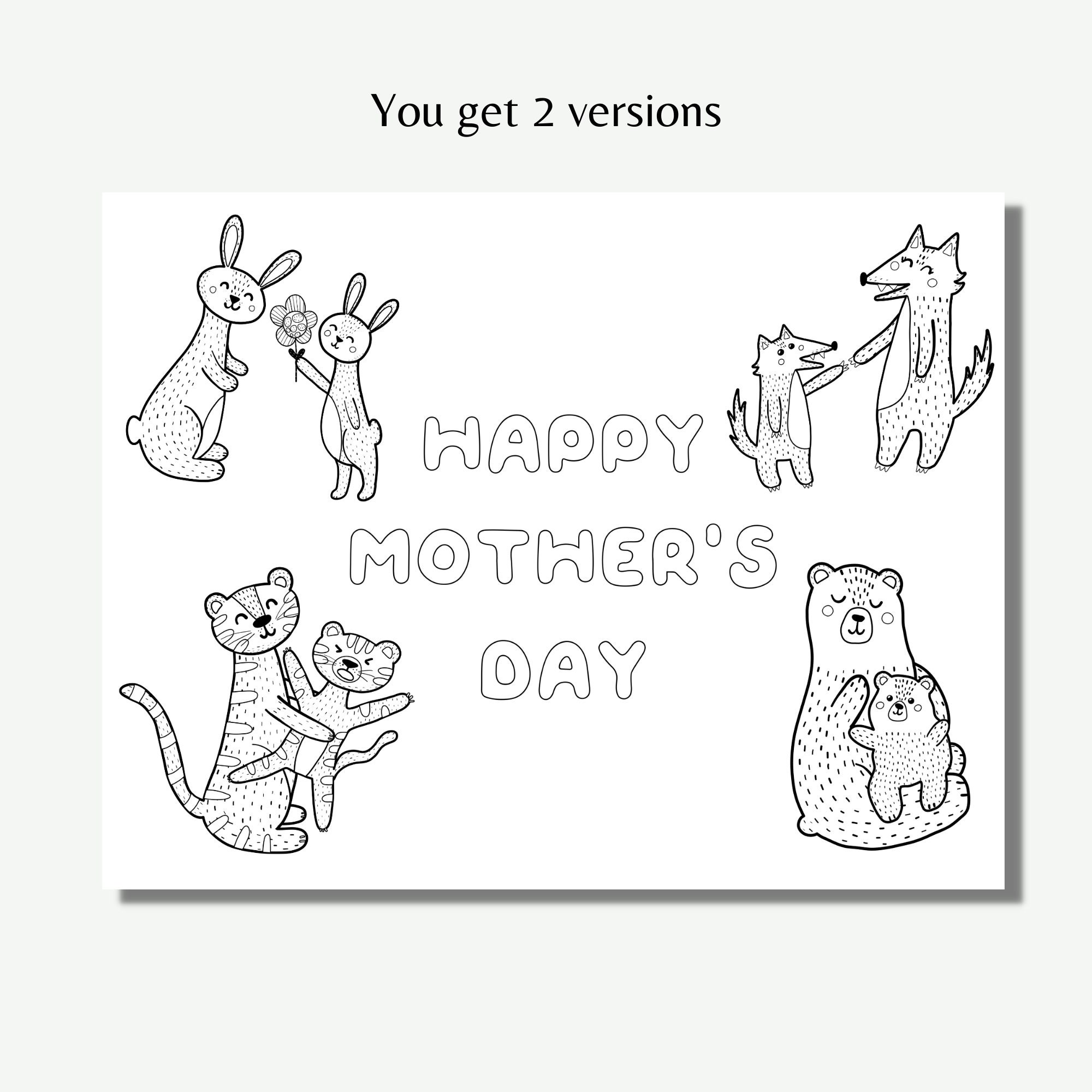 Printable Mother's Day Coloring Page for Kids, Cute Baby Animals Mother ...