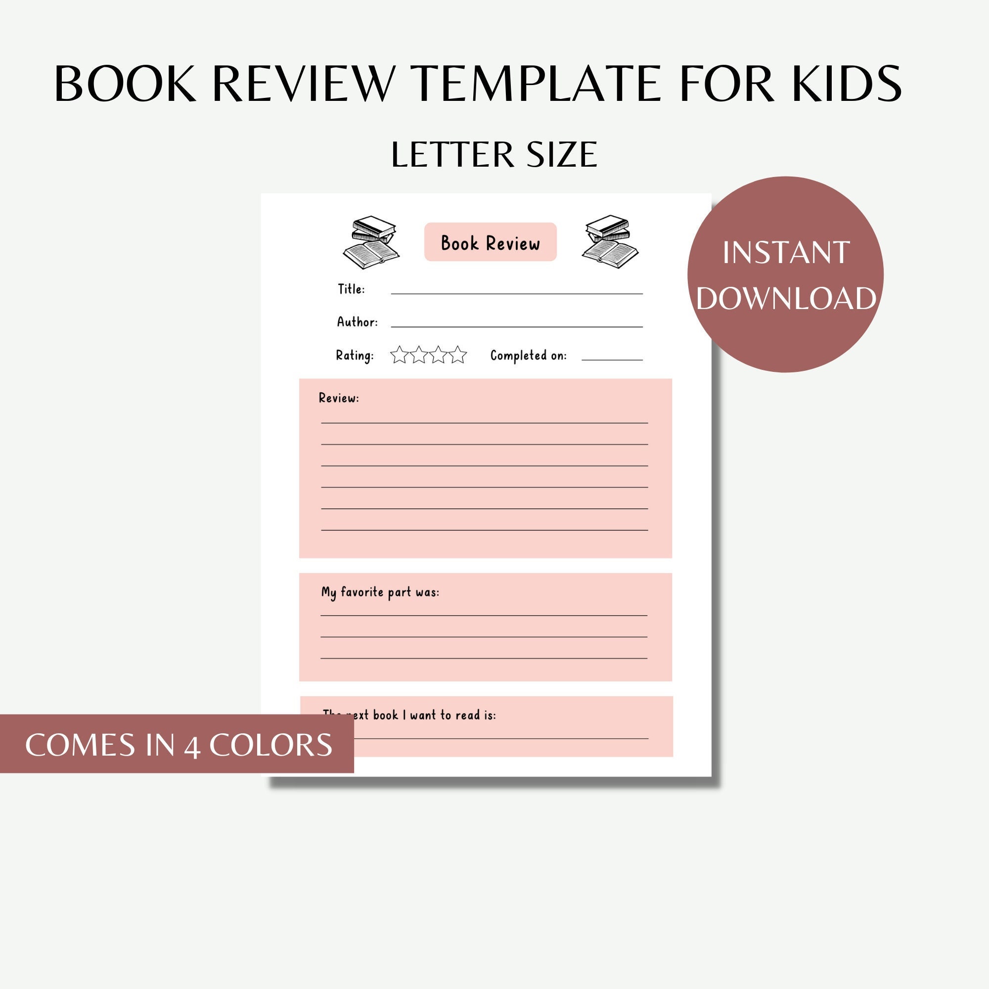 Book Review Template for Kids, Child Reading Log Tracker, Reading ...