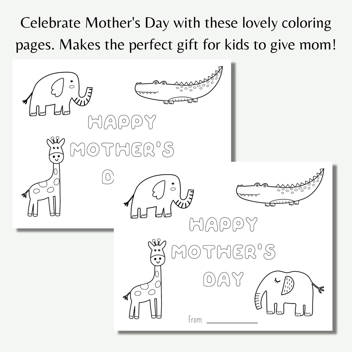 Printable Mother's Day Coloring Page for Kids, Cute Animals Mother's ...