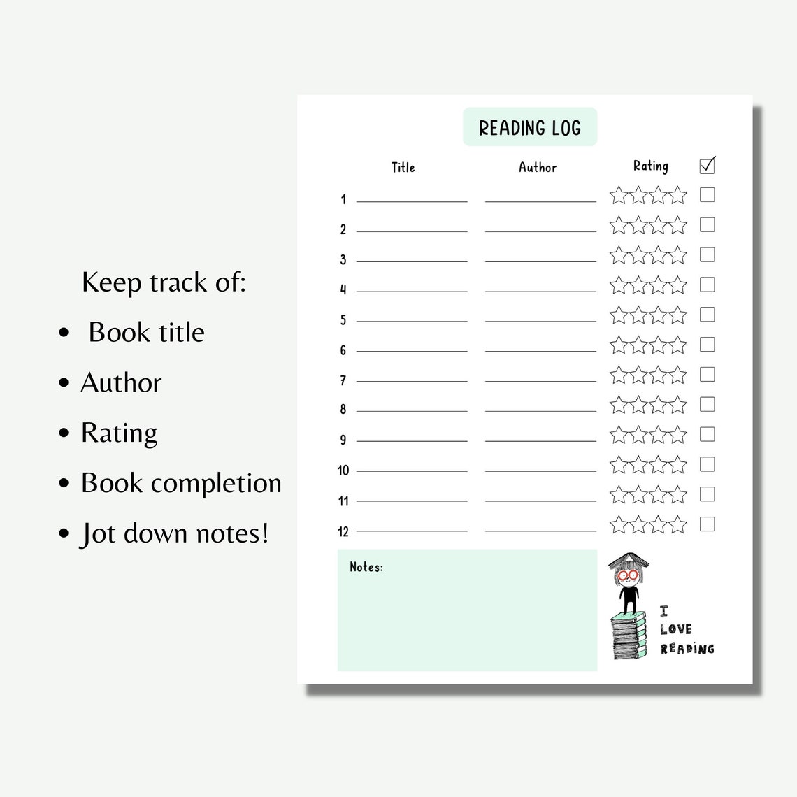 Cute Reading Log Template for Kids, Printable Child Book Tracker ...