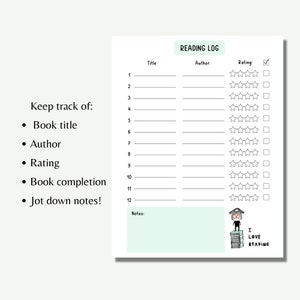 Cute Reading Log Template for Kids, Printable Child Book Tracker ...