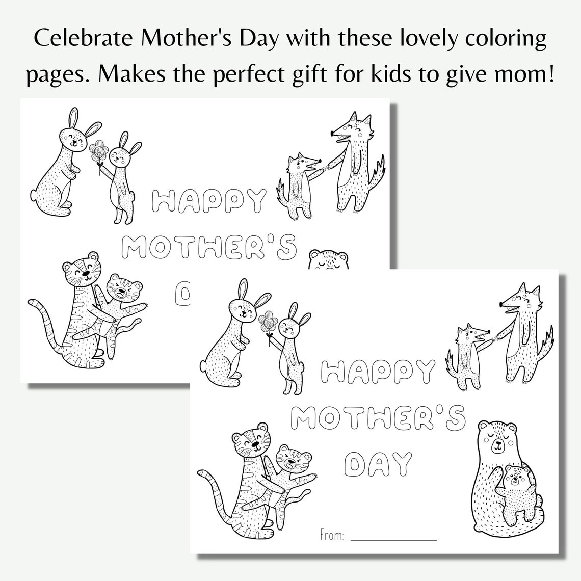 Printable Mother's Day Coloring Page for Kids, Cute Baby Animals Mother ...