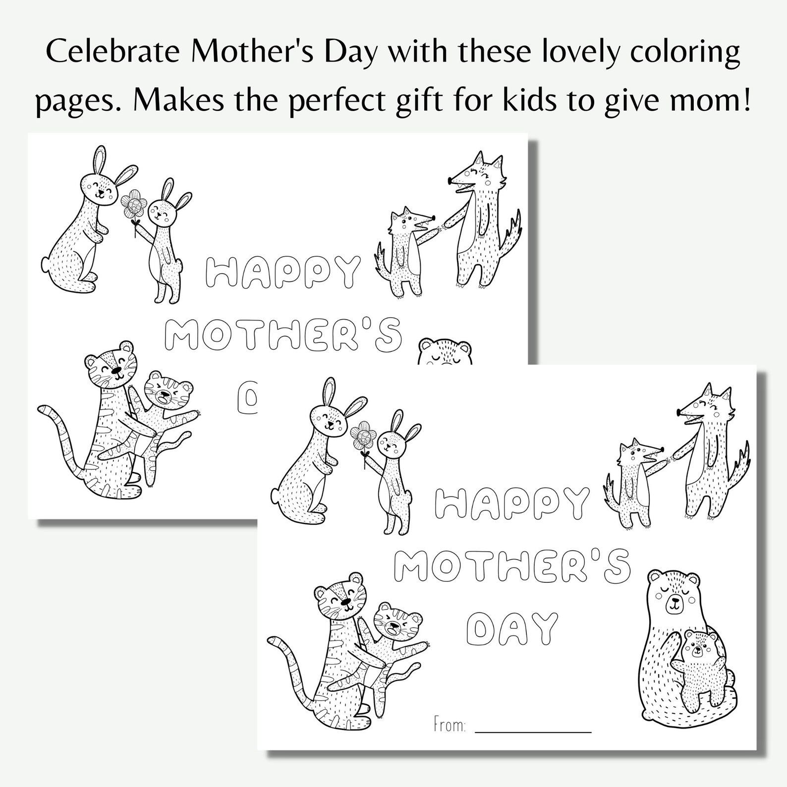 Printable Mother's Day Coloring Page for Kids, Cute Baby Animals Mother ...