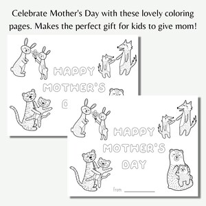Printable Mother's Day Coloring Page for Kids, Cute Baby Animals Mother ...
