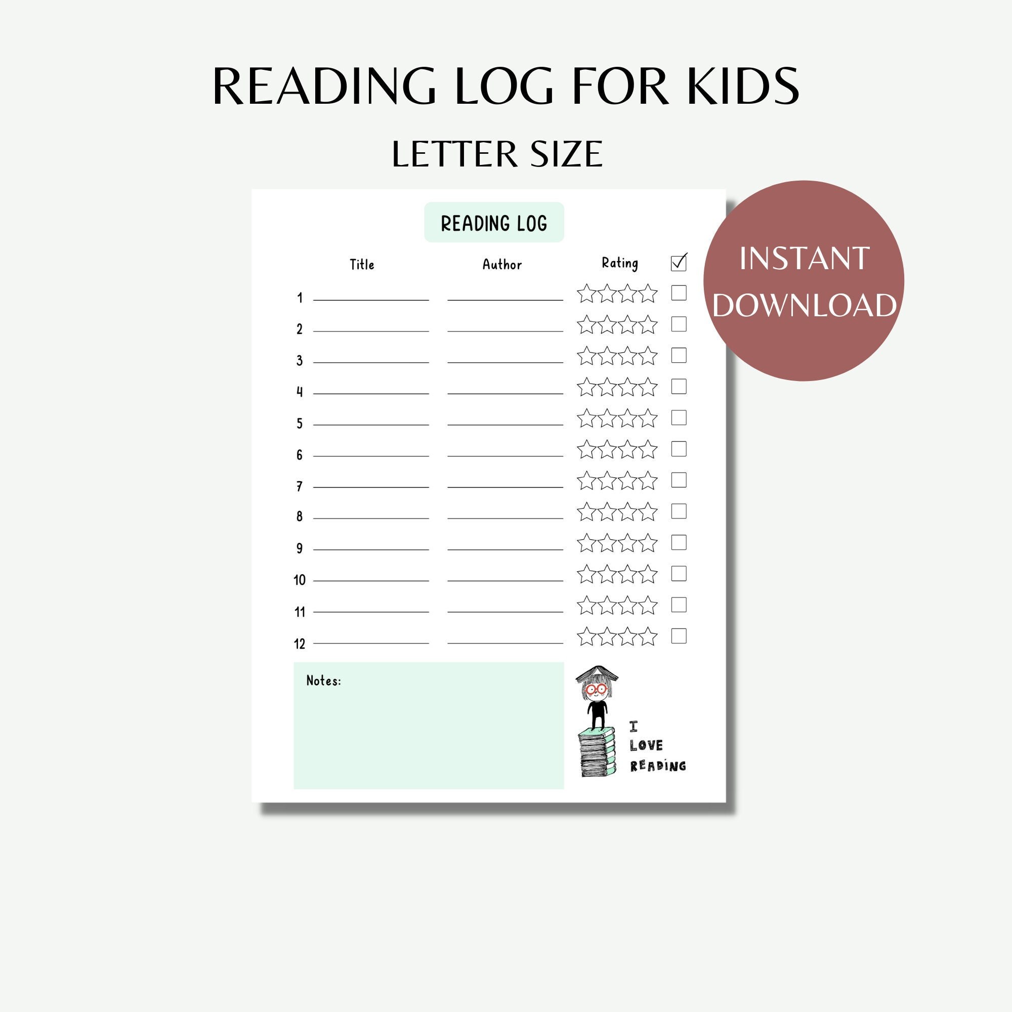Cute Reading Log Template for Kids, Printable Child Book Tracker ...
