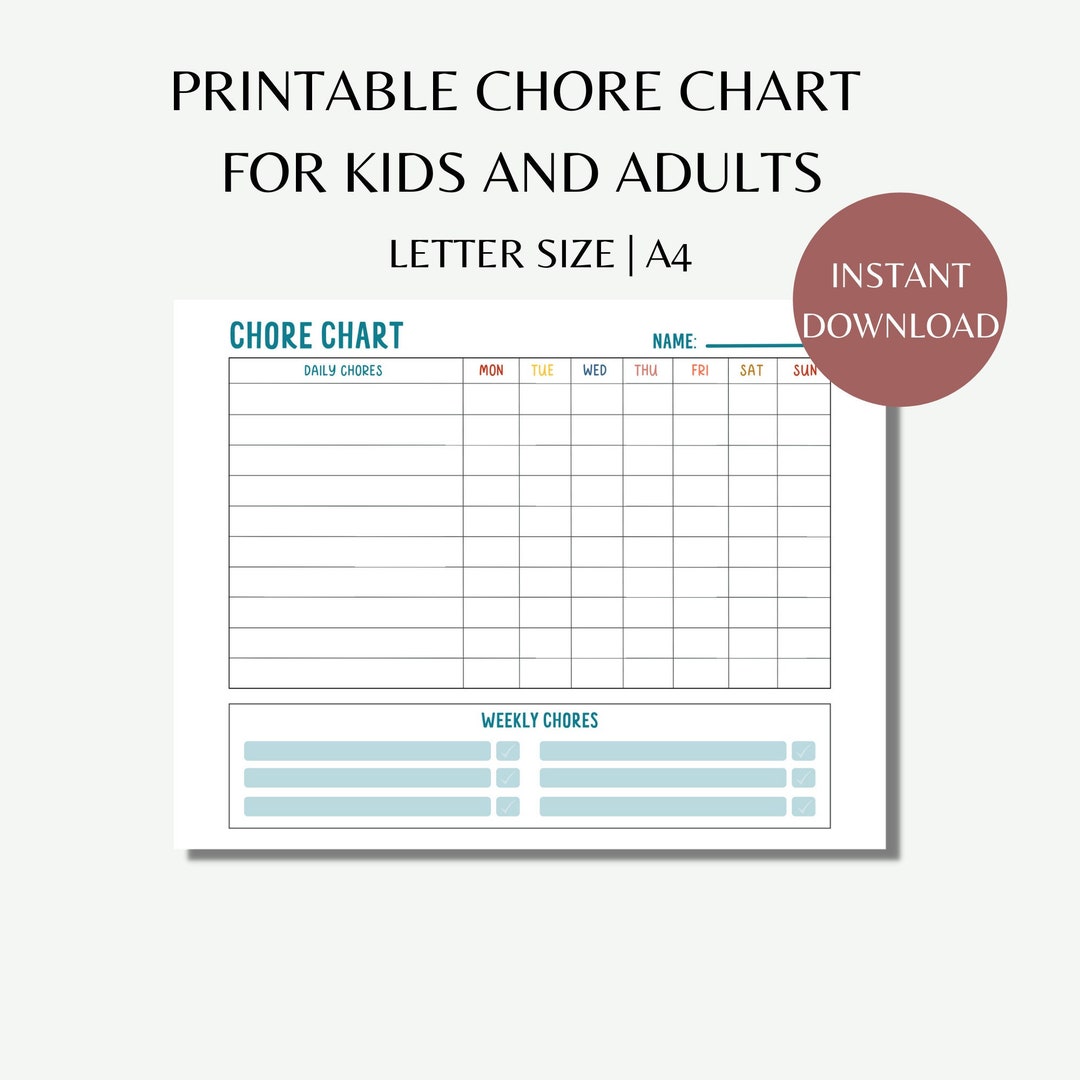 Daily Chore Chart for Kids and Adults, Colorful Child Weekly ...