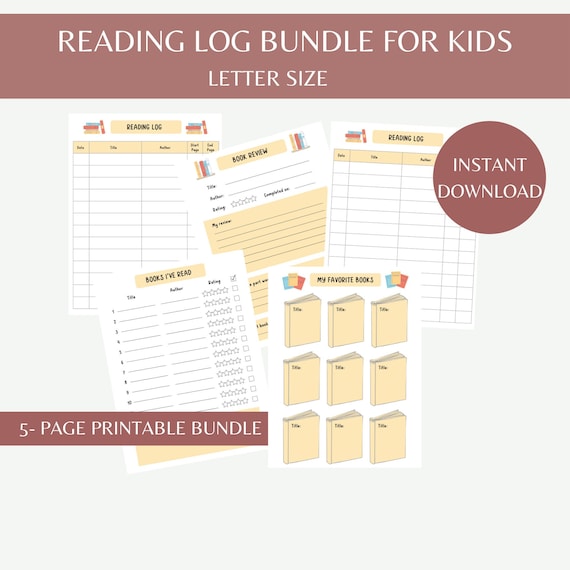 Reading Log Bundle for Kids Printable Child Book Tracker - Etsy Canada