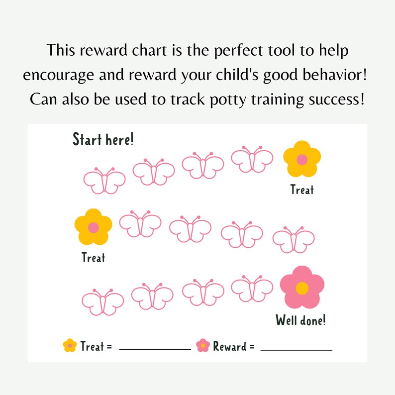 Pink Butterfly Reward Chart for Kids, Potty Training Printable ...