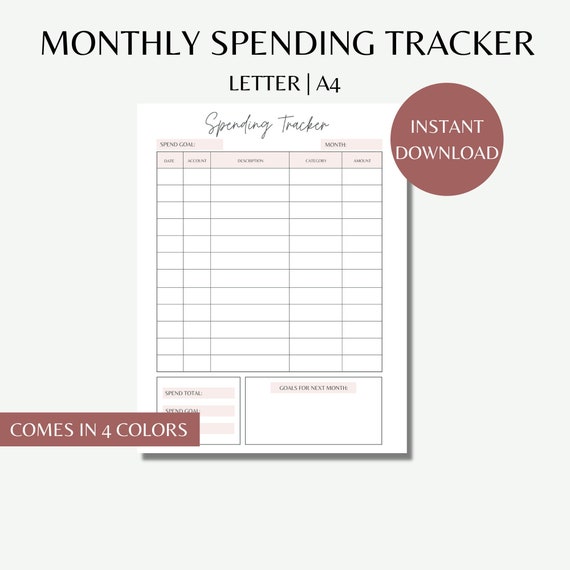 Monthly Spending Tracker Printable Expense Log Savings | Etsy