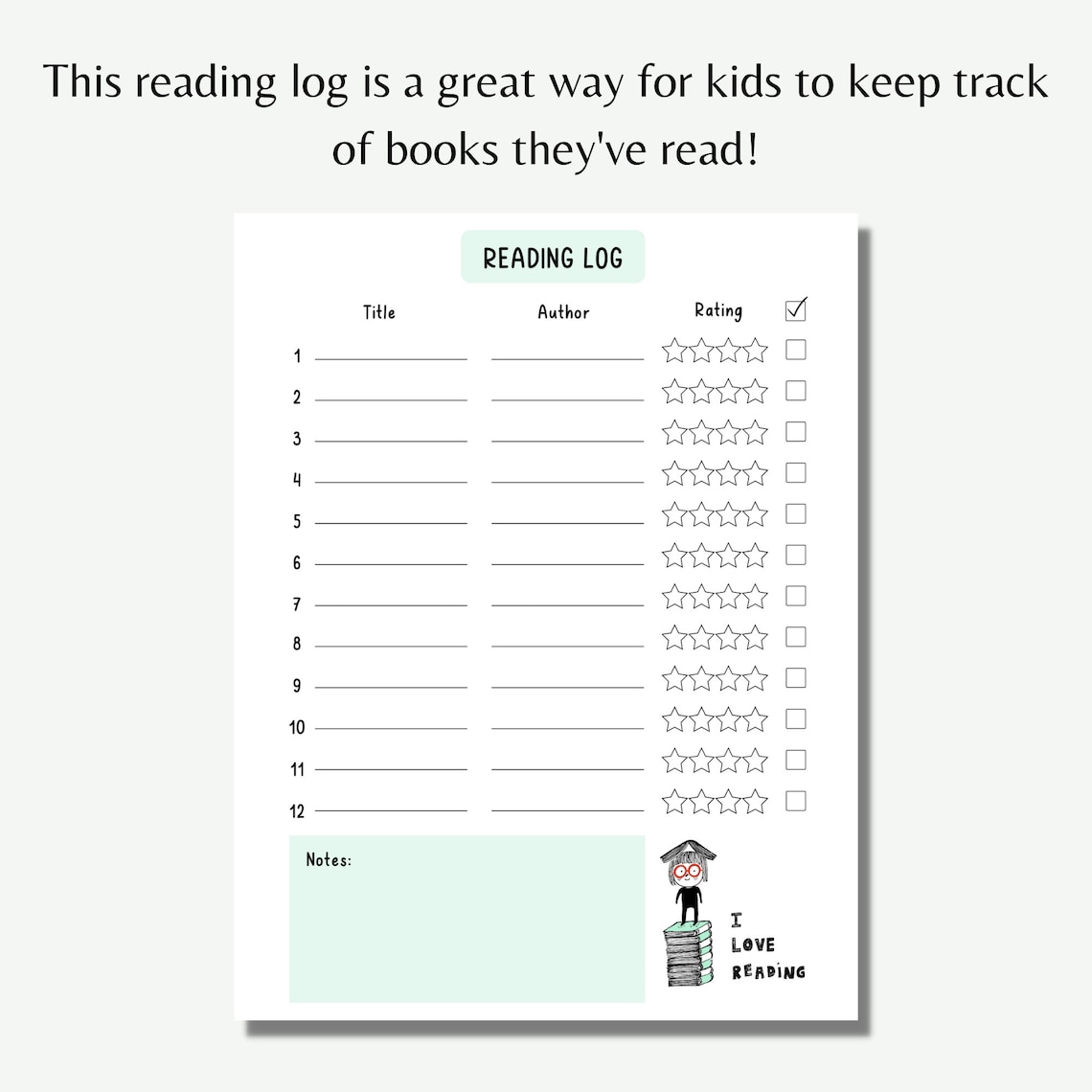 Cute Reading Log Template for Kids, Printable Child Book Tracker ...