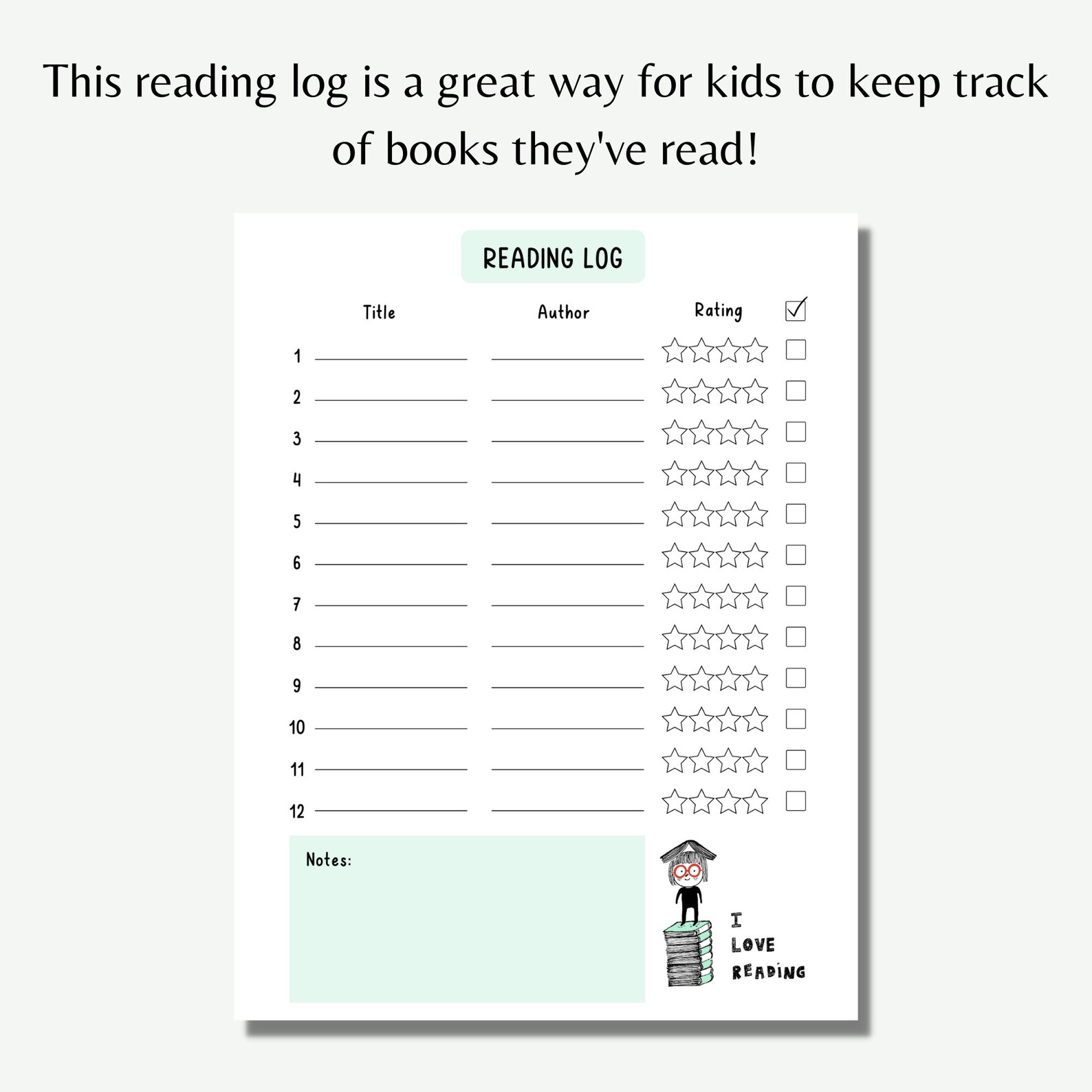 Cute Reading Log Template for Kids, Printable Child Book Tracker ...