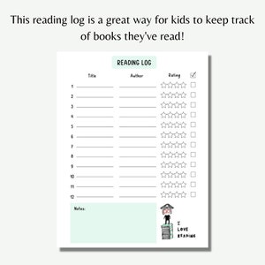 Cute Reading Log Template for Kids, Printable Child Book Tracker ...