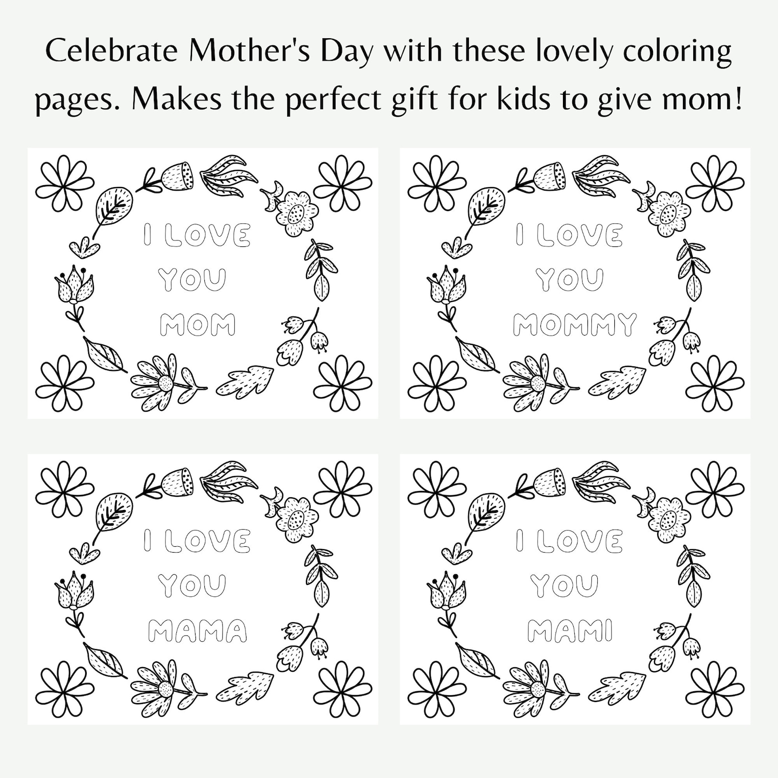 Printable Mother's Day Coloring Page for Kids, Pretty Flowers Mother's ...