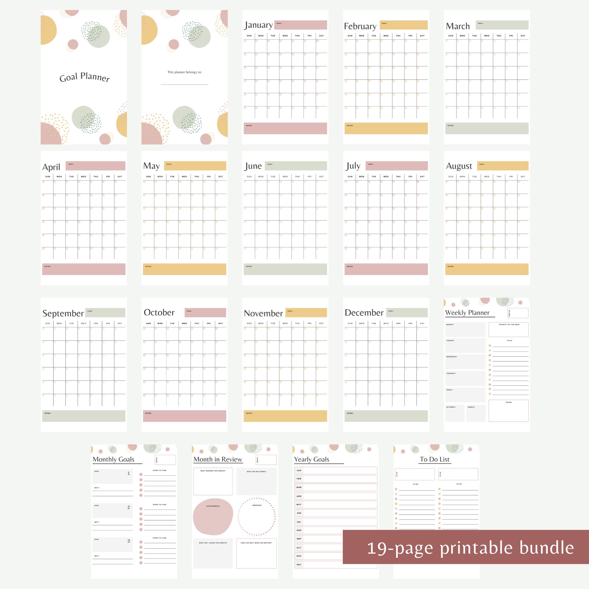 Printable Goal Planner Bundle, Colorful Goal Setting Download, Cheerful ...