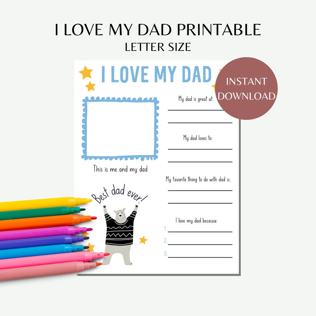 I Love Dad Printable for Kids, Fill in the Blank Father's Day Gift ...