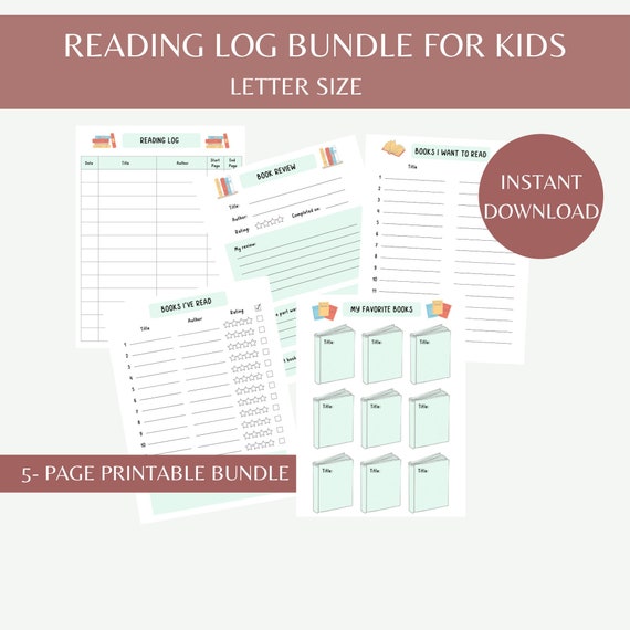 Reading Log Bundle for Kids Printable Child Book Tracker | Etsy