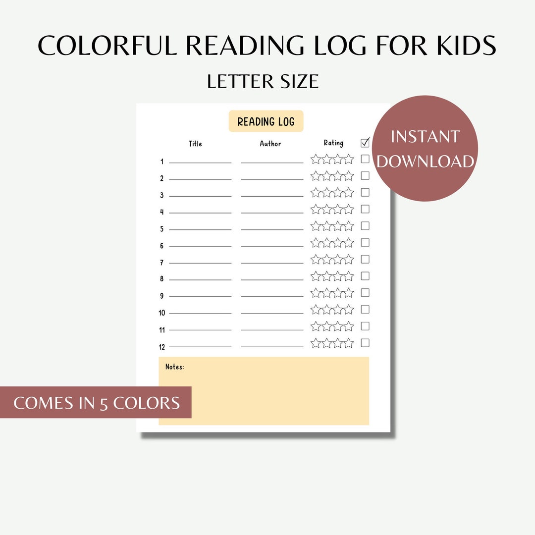 Colorful Reading Log Template for Kids, Printable Child Book Tracker ...