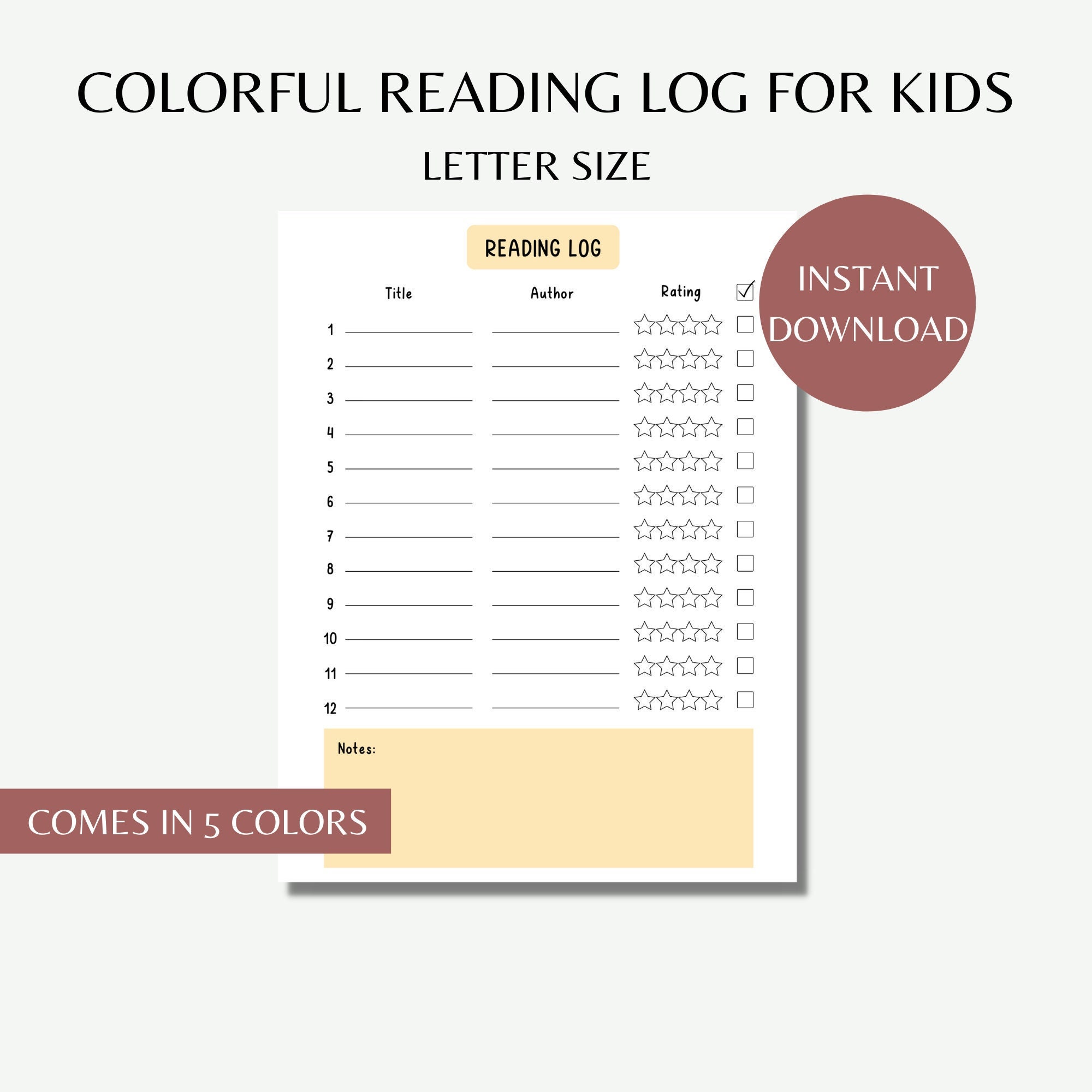 Colorful Reading Log Template for Kids, Printable Child Book Tracker ...