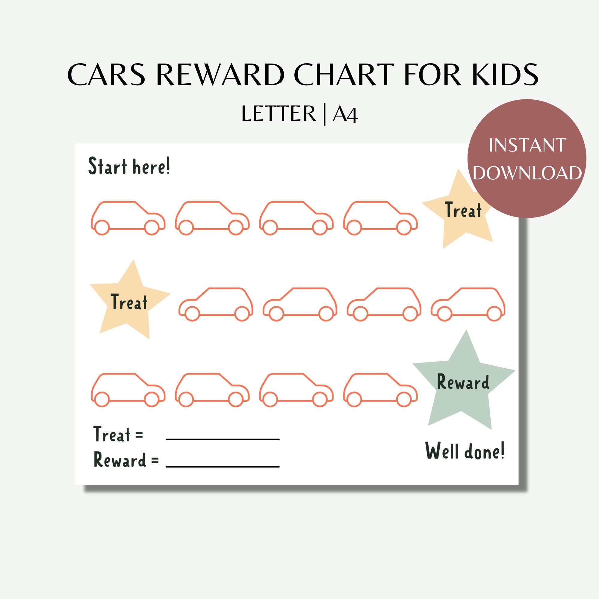 Cars Reward Chart for Kids, Potty Training Printable, Bathroom Routine ...