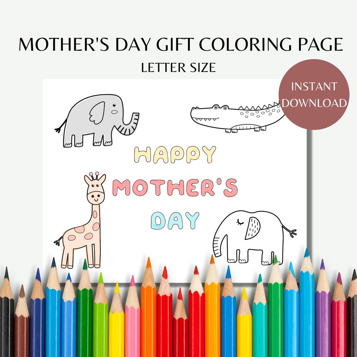 Printable Mother's Day Coloring Page for Kids, Cute Animals Mother's ...