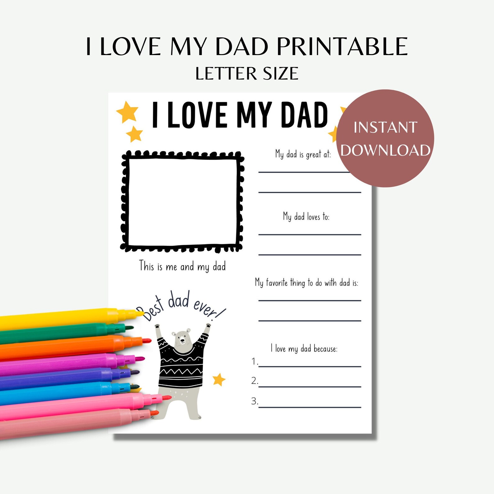 I Love Dad Printable for Kids, Fill in the Blank Father's Day Gift ...